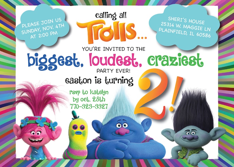 Trolls Birthday Invitation Biggest Loudest Craziest Party - Etsy