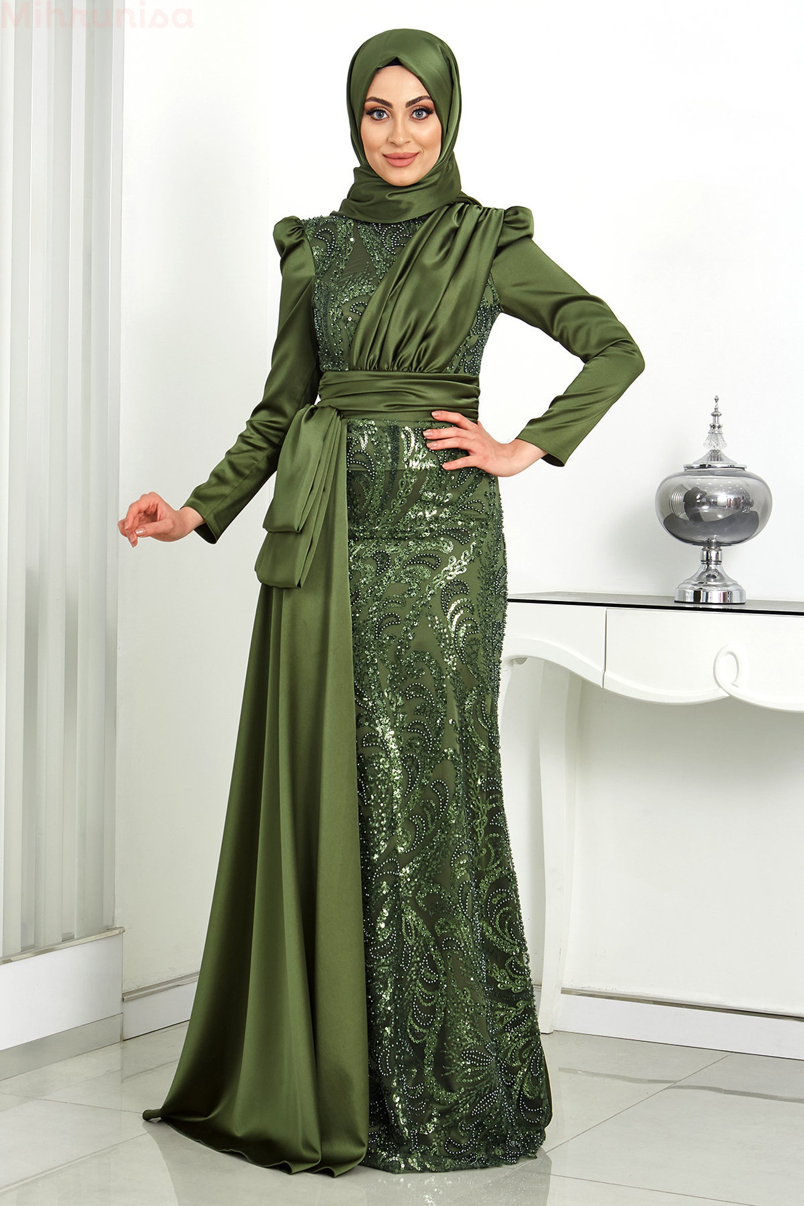 ALISSA Muslim Evening Dress, Hijab Modest Satin Evening Dress, Prom ...