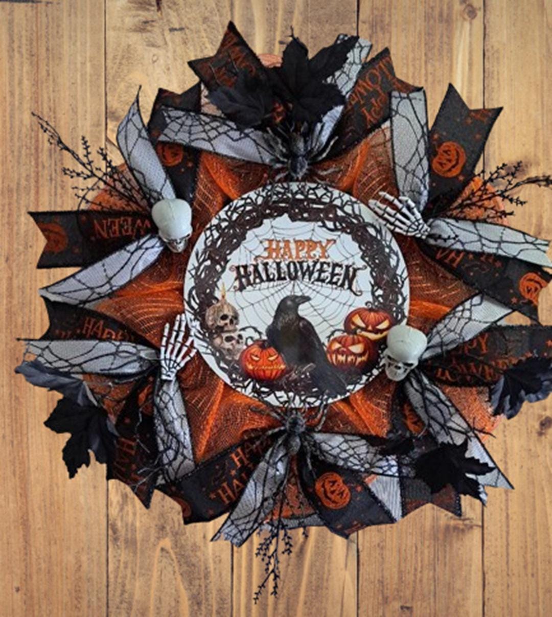 Spooky Halloween Pancake Wreath With Crow, Skulls, and Pumpkins ...