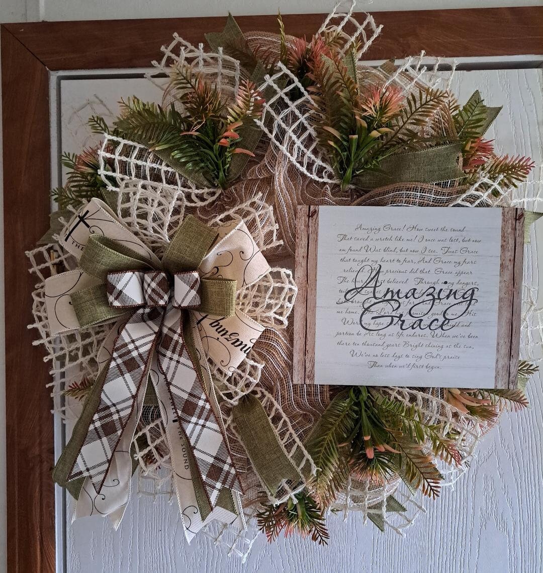 Amazing Grace Everyday Pancake Wreath, Religious Rustic Farmhouse Door ...