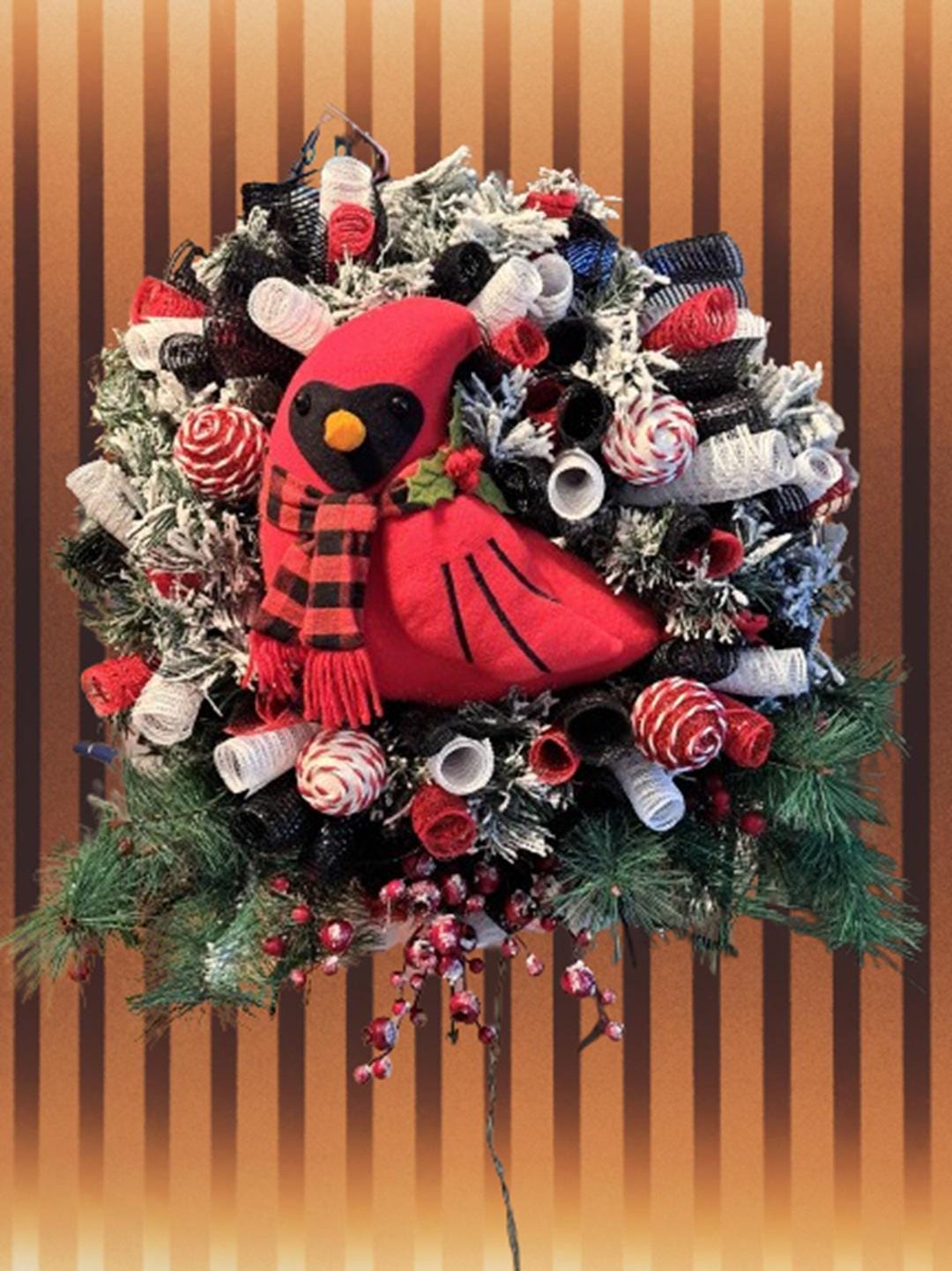 Flocked Evergreen Light up Cardinal Deco Mesh Wreath, Christmas Front ...