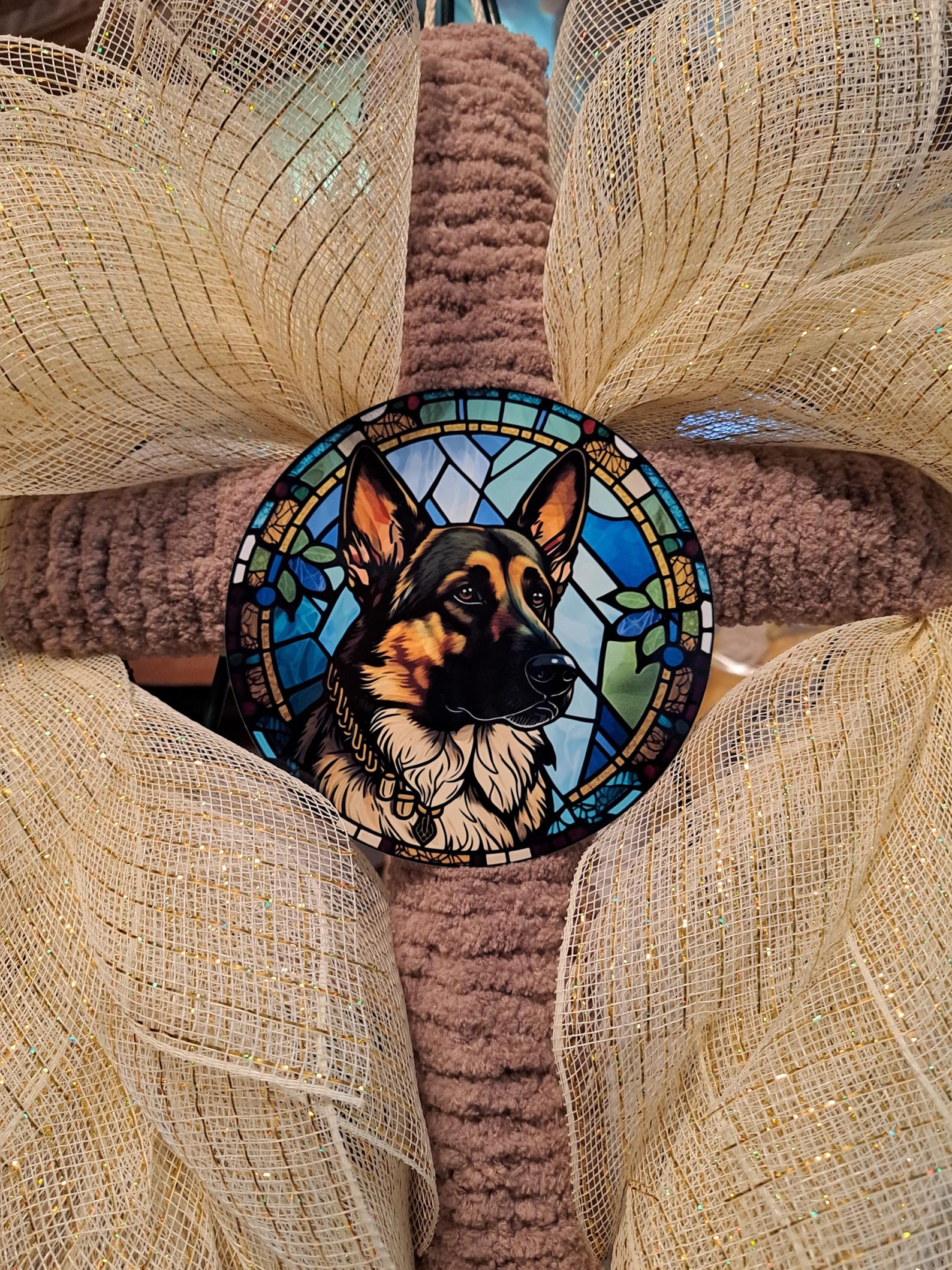 Chenille Chunky Yarn Cross With Angel Wings Door Decor, German Shepherd ...