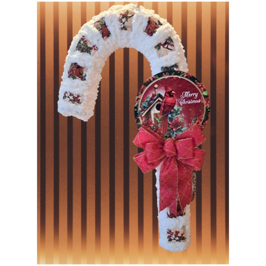 Chunky Yarn Cardinal Candy Cane: Christmas Door or Wall Decor - Etsy