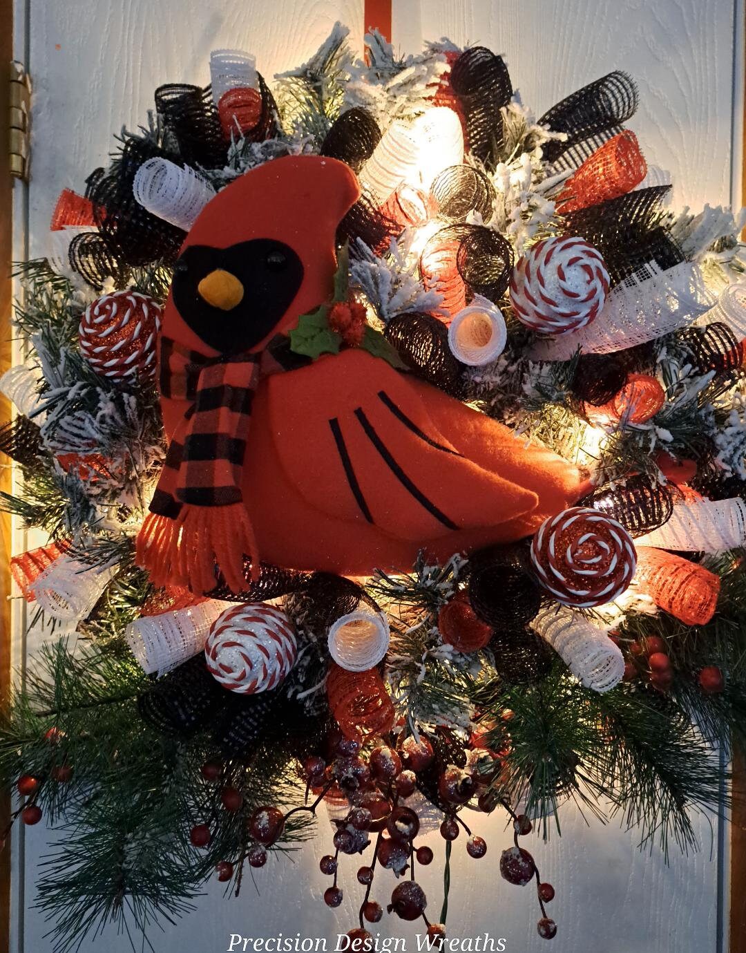 Flocked Evergreen Light up Cardinal Deco Mesh Wreath, Christmas Front ...