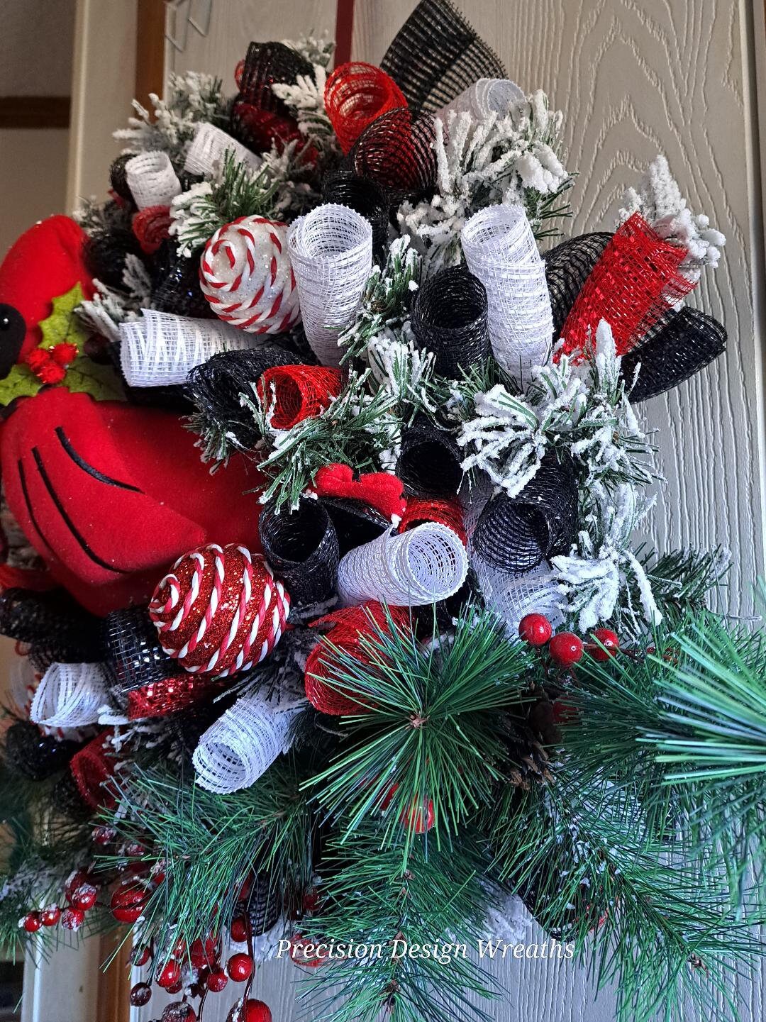 Flocked Evergreen Light up Cardinal Deco Mesh Wreath, Christmas Front ...