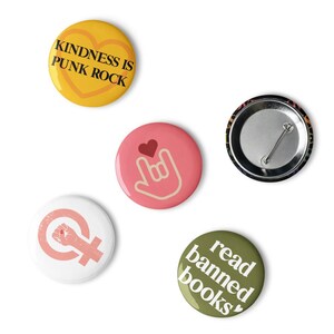 Kindness Buttons Set of Five - Pins Badges Kindness Love Pride Feminism ...