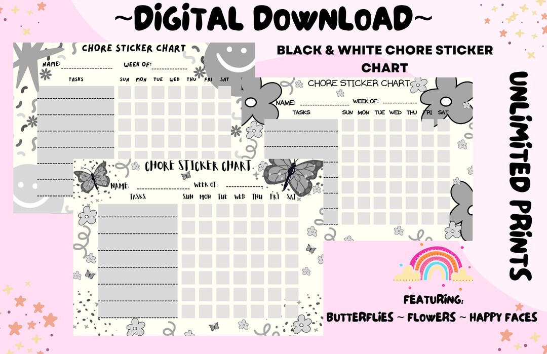 Chore Sticker Chart Bundle Digital Download Printable - Etsy