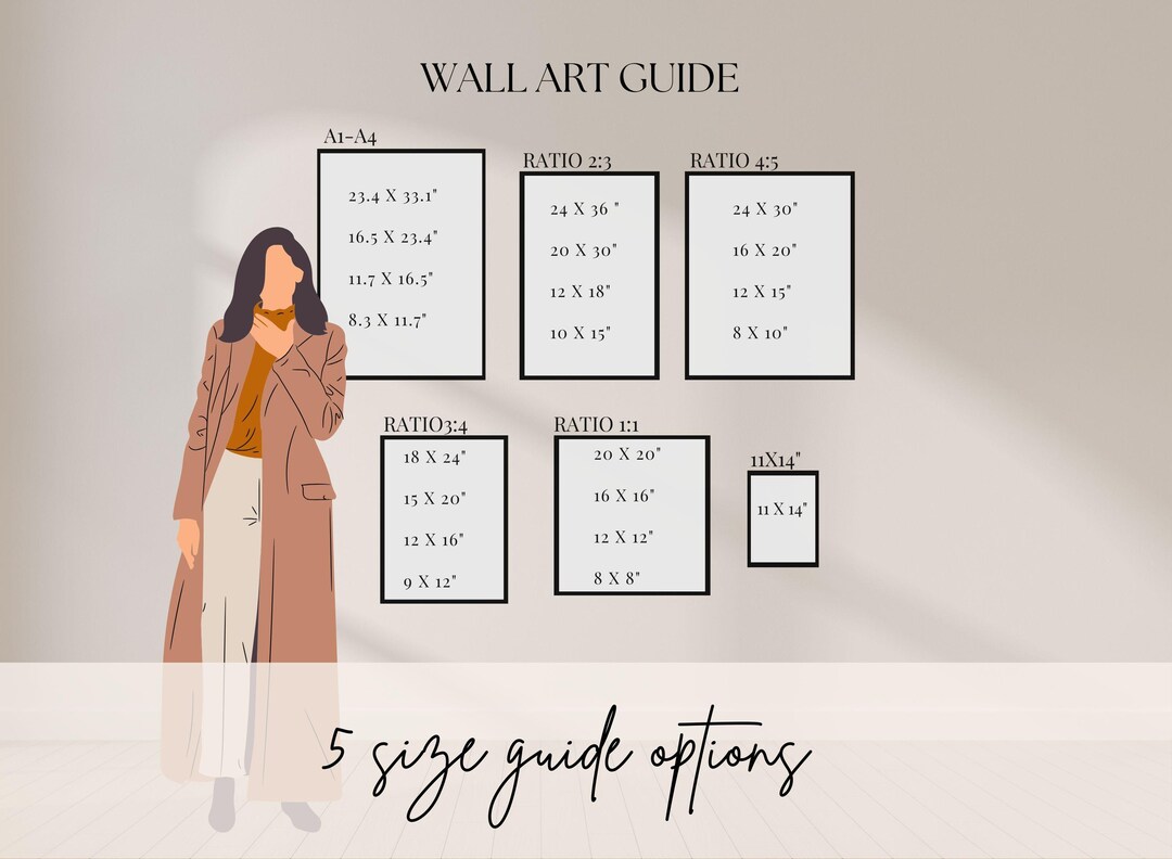 Digital Wall Art Size Guide Bundle for Canvas and Photo Sizing Charts ...