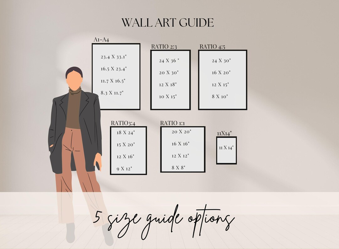 Digital Wall Art Size Chart Bundle for Photo Mockups and Canvas Sizing ...