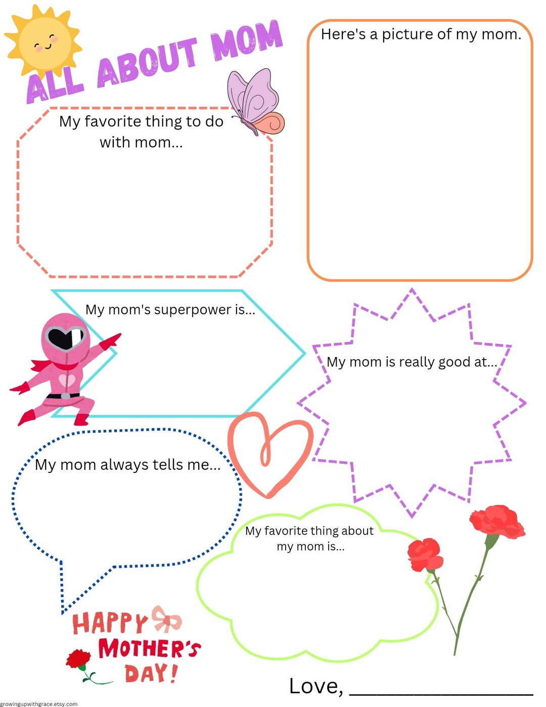 All About Mom Mother's Day Printable Kids Mother's Day Interview - Etsy