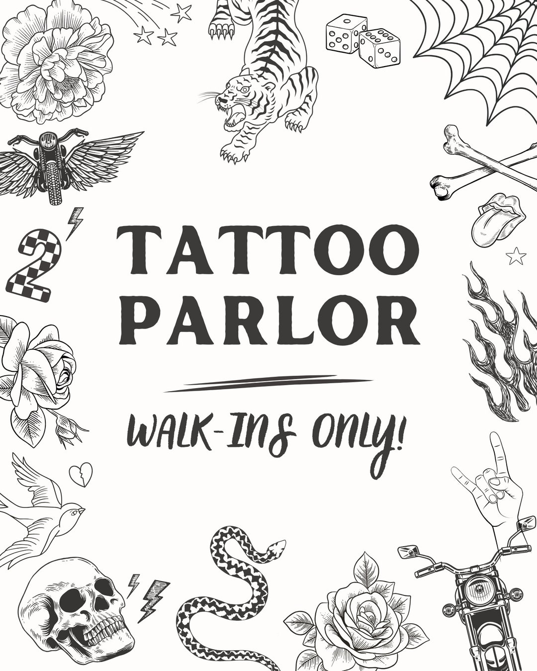 Bad Two the Bone 2nd Birthday Tattoo Parlor Sign, 8x10 Biker Theme ...