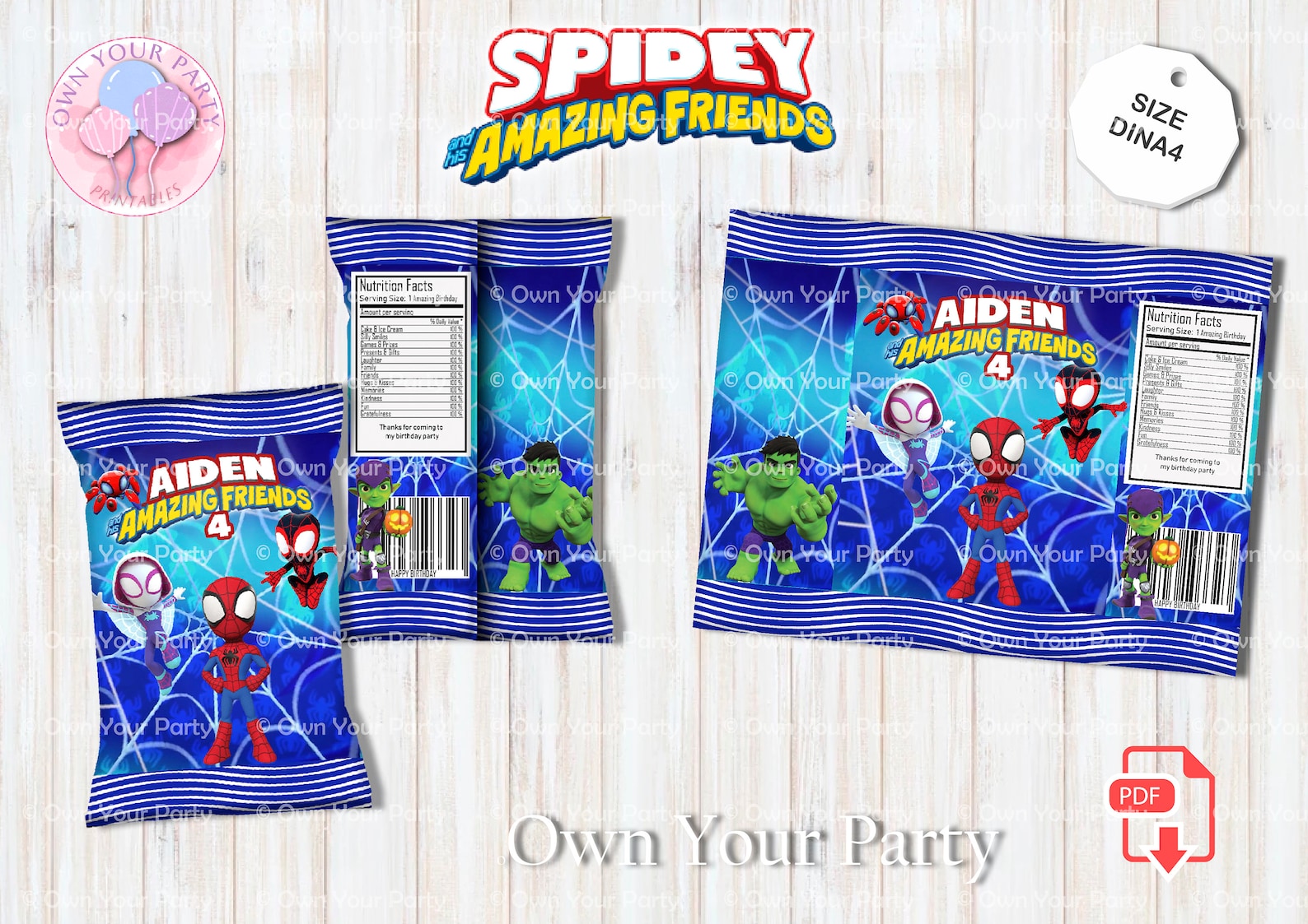 Custom Chip Bag, Treats Bag, Party Printable, Spidey and His Amazing ...
