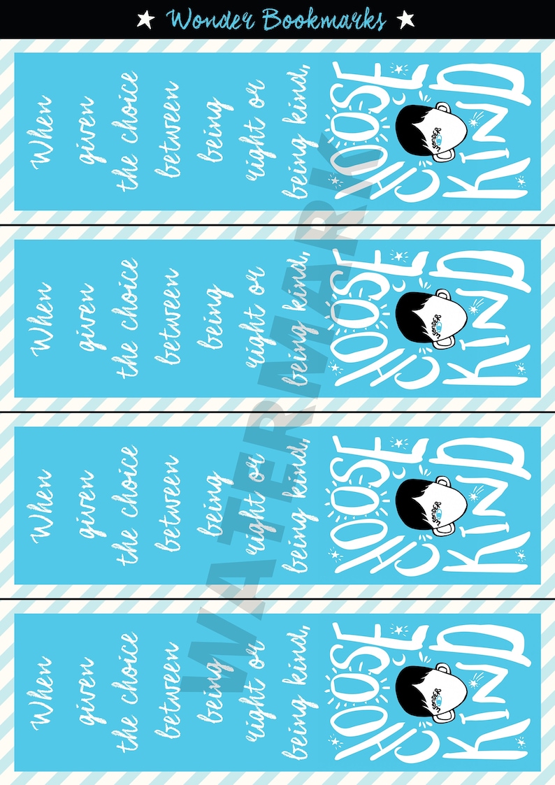 Wonder Choose Kind Printable Bookmarks | Wonder Book | School Supplies ...