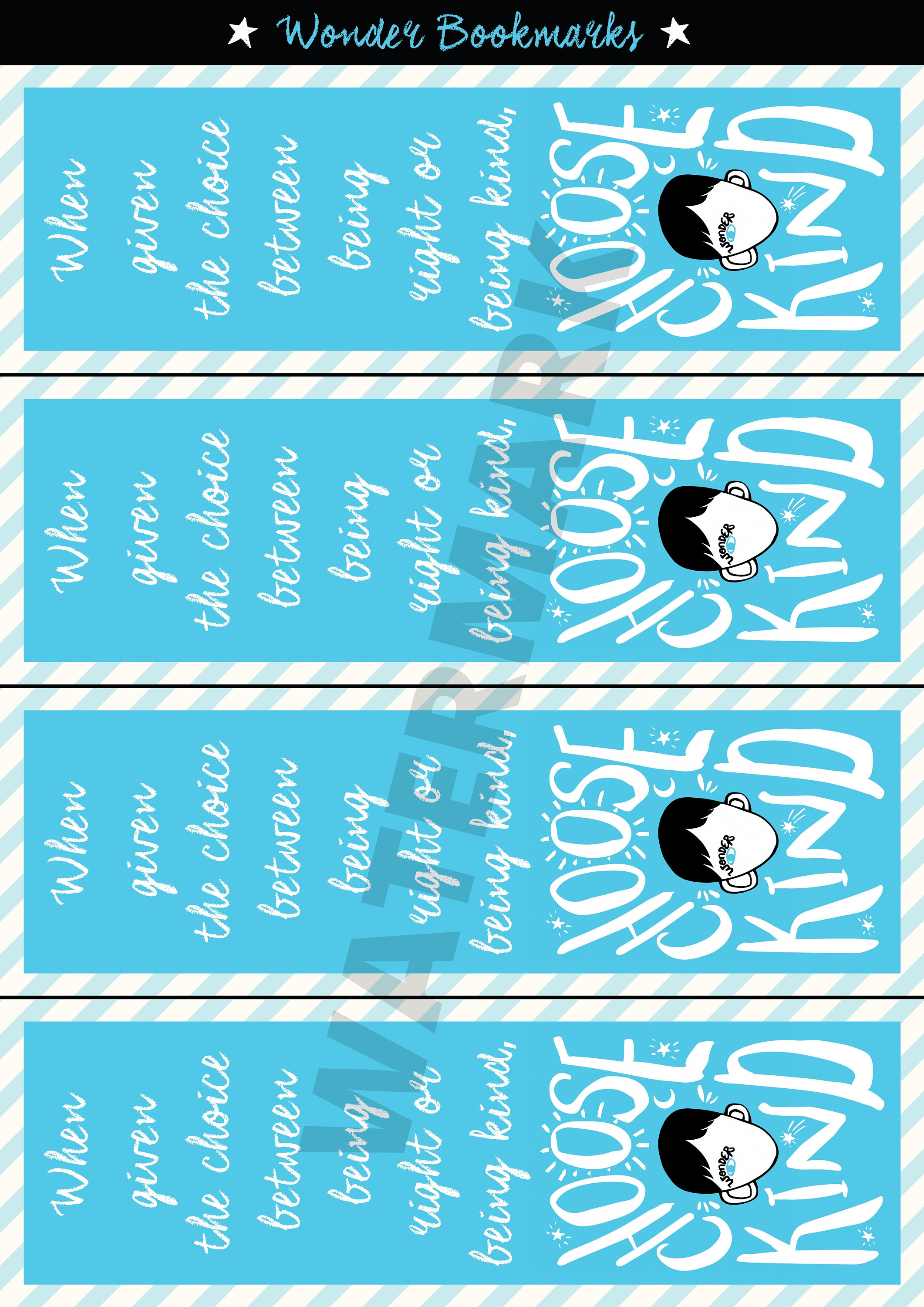 Wonder Choose Kind Printable Bookmarks | Wonder Book | School Supplies ...