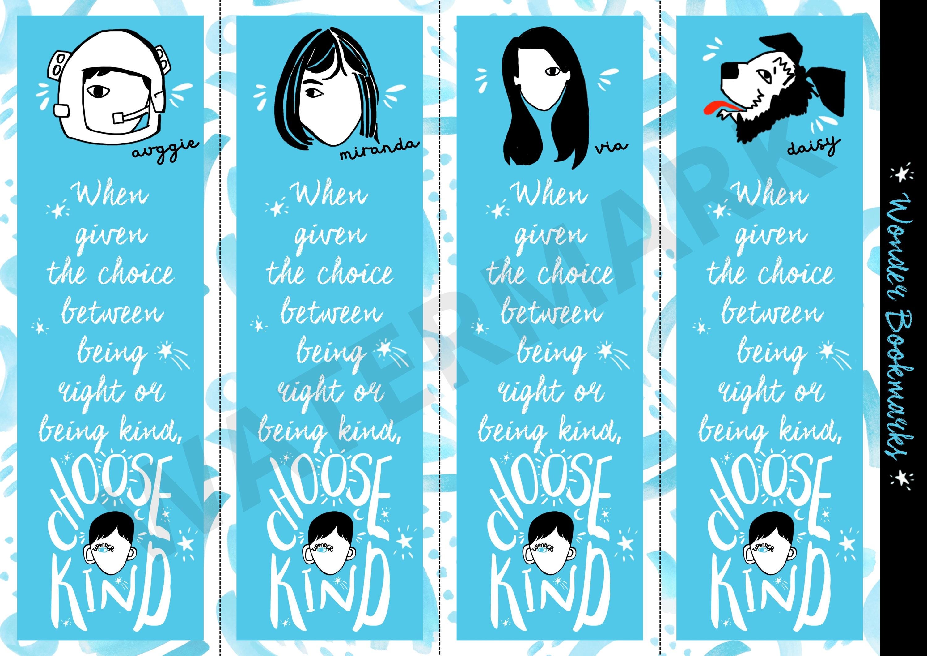Wonder Choose Kind Printable Bookmarks | Wonder Book | Auggie & Friends ...