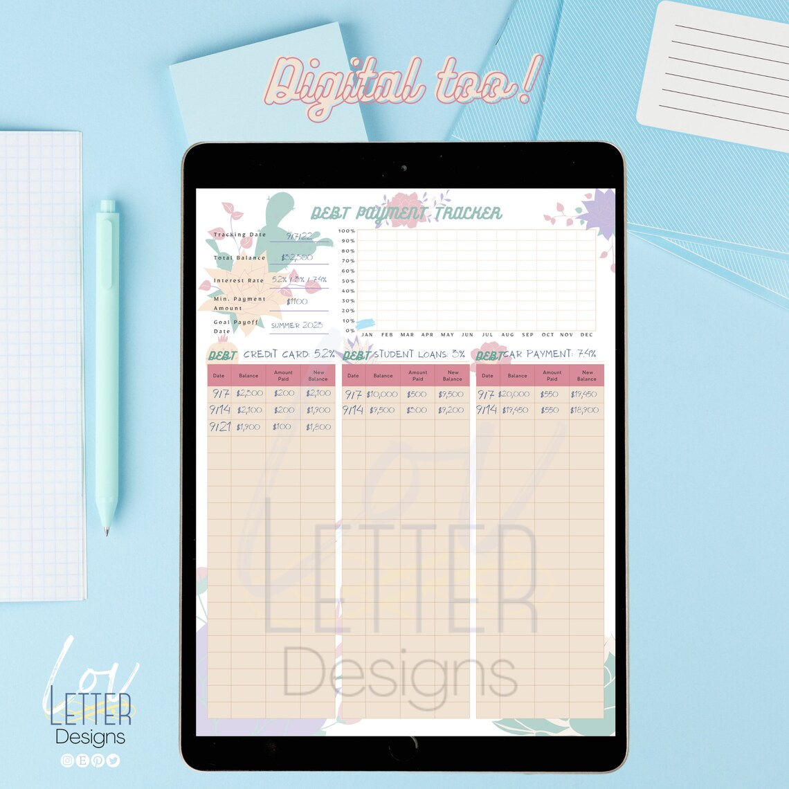 Earthy Pink Payoff Debt Tracker Instant Download Track Debt - Etsy