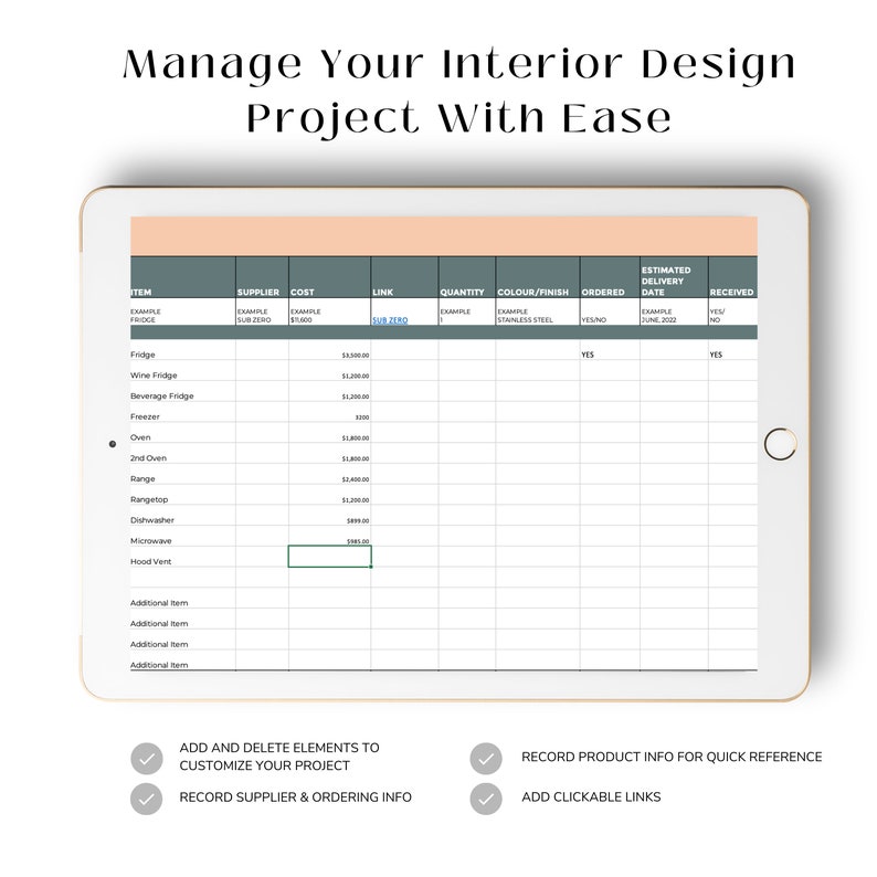 Interior Design Project Tracker Project Management Excel - Etsy