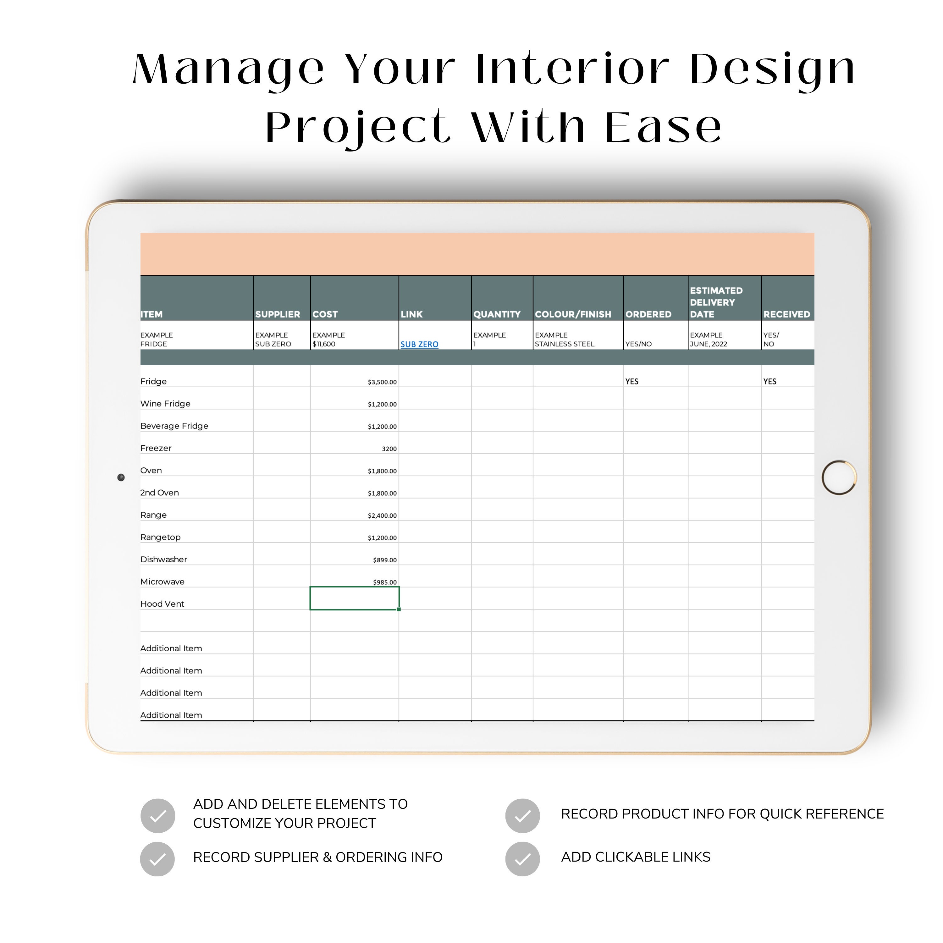 Interior Design Project Tracker Project Management Excel - Etsy
