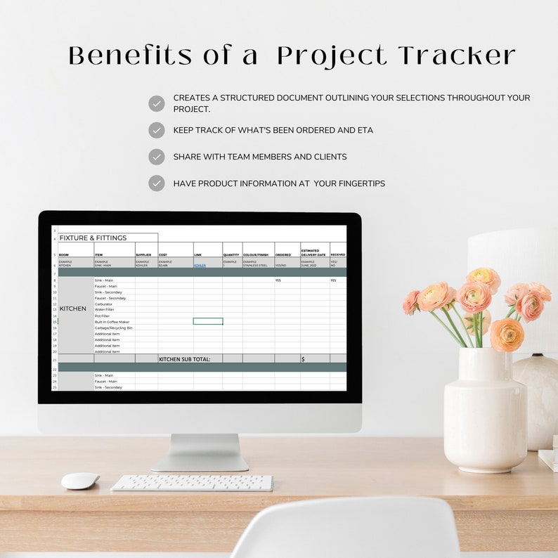Interior Design Project Tracker Project Management Excel - Etsy