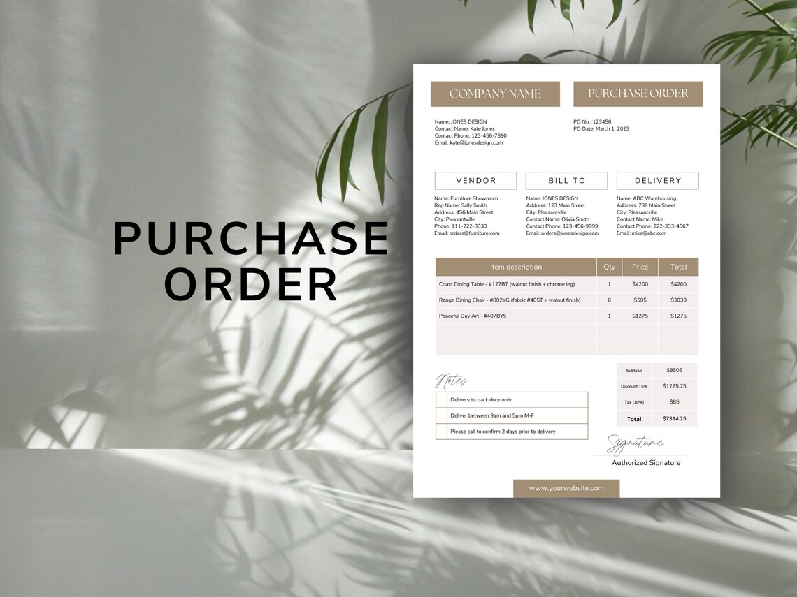 Purchase Order Template Canva Template Interior Design - Etsy