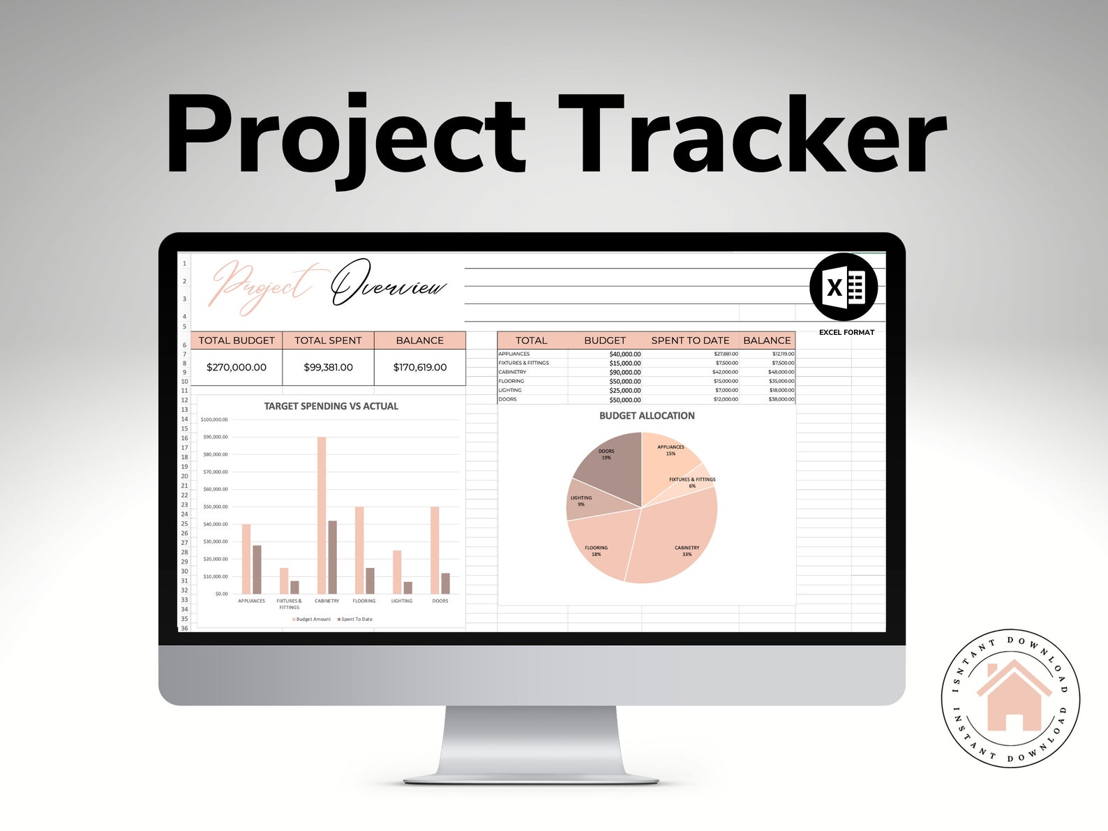 Interior Design Project Tracker - Project Management- Excel Template ...