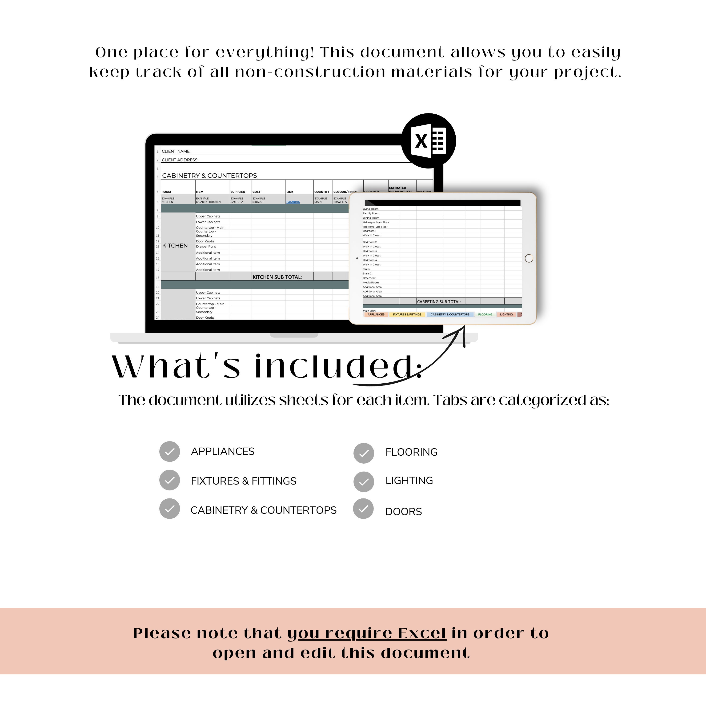 Interior Design Project Tracker Project Management Excel - Etsy Canada