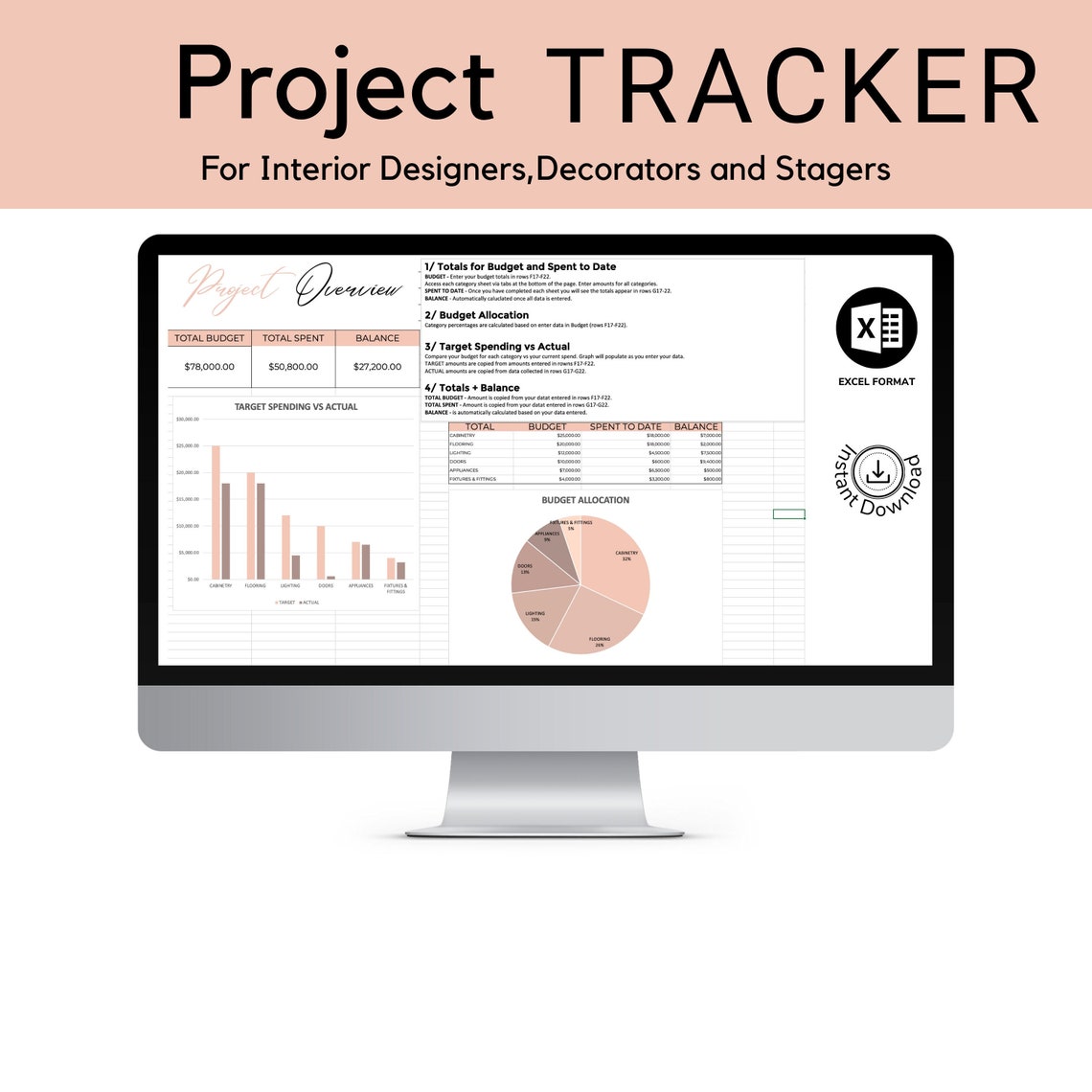 Interior Design Project Tracker Project Management Excel - Etsy