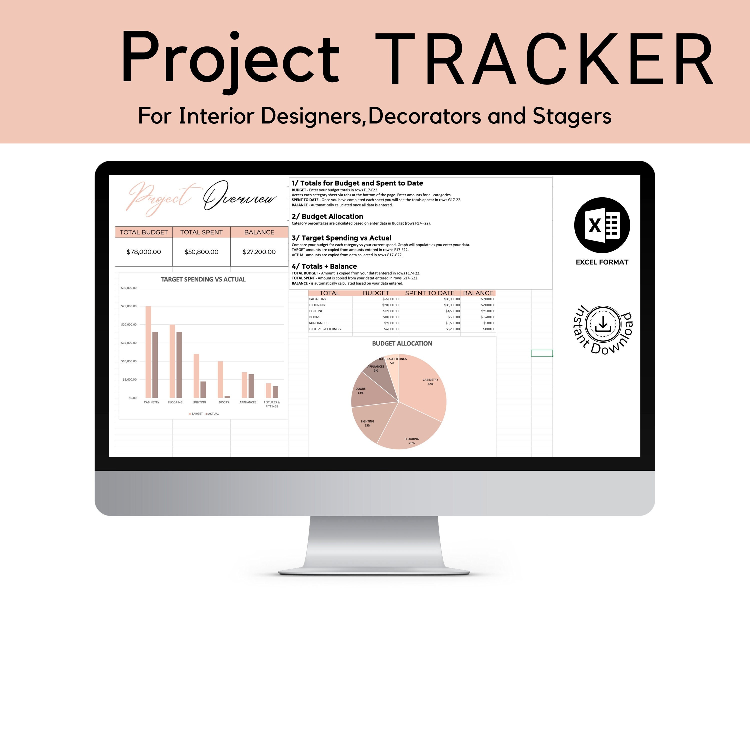 Interior Design Project Tracker Project Management Excel - Etsy