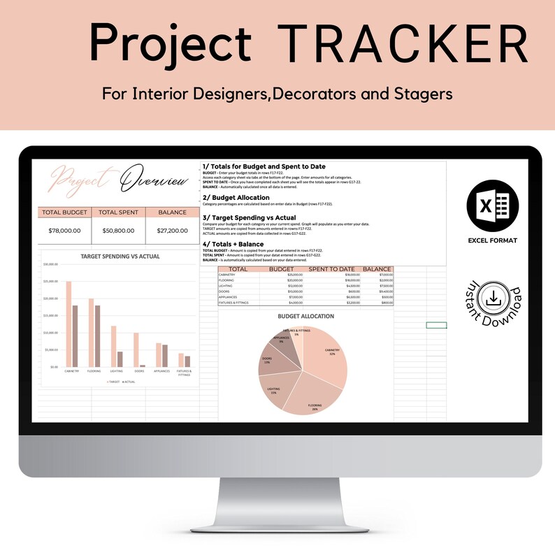 Interior Design Project Tracker Project Management Excel - Etsy