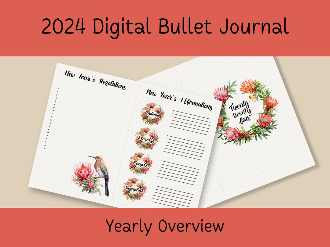 Bullet Journal 2024 Yearly Spread Digital and Printable Bullet Journal ...