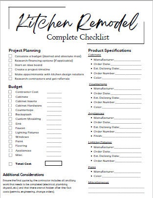 Kitchen Renovation Checklist - Etsy