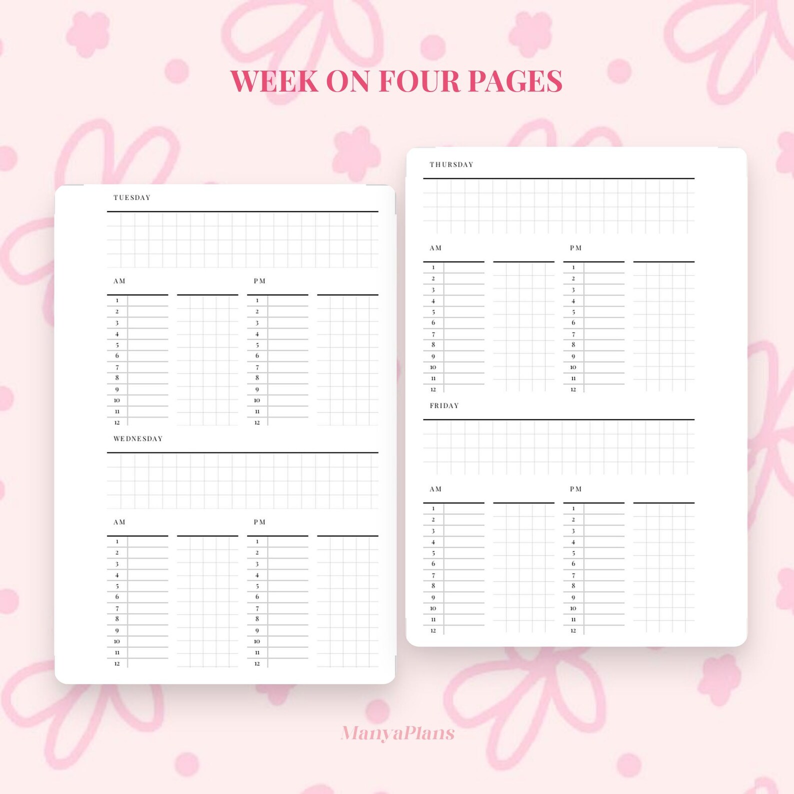 POCKET Size - WEEKLY Planner Insert- 4 Pages With Schedule, Weekly ...