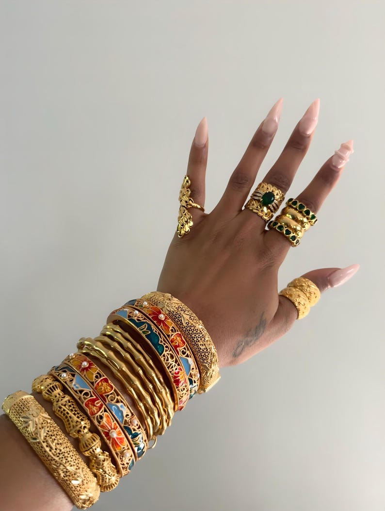 Floral Gold Bangle - Etsy