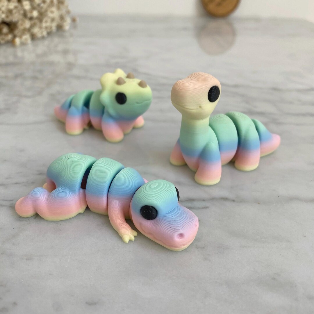 Set of 3 Rainbow Dinosaur 3D Printed, Triceratops Dinosaur ...