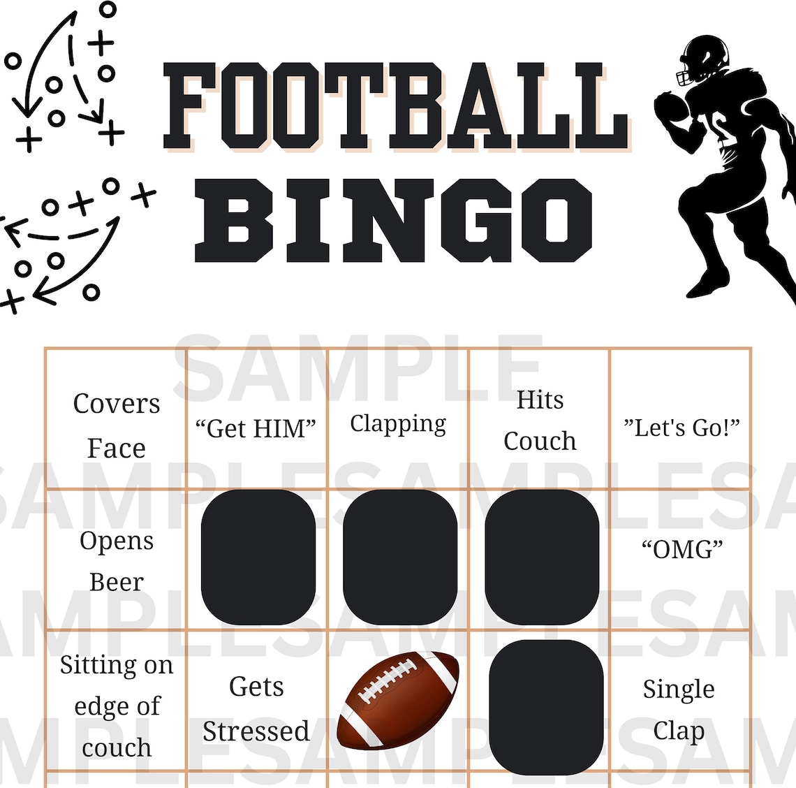 Football Watcher Bingo, Husband Boyfriend NFL BINGO, Super Bowl BINGO ...
