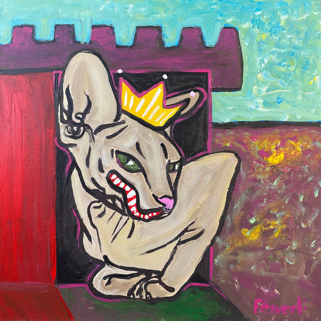 12x12" Original Acryl Painting the Bunker Cat - Etsy