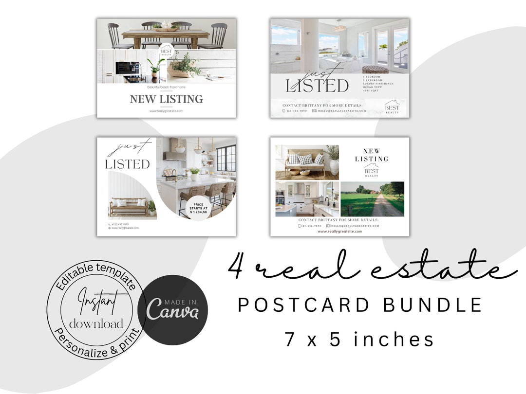 Real Estate Just Listed Postcard Bundle Real Estate Marketing Canva ...