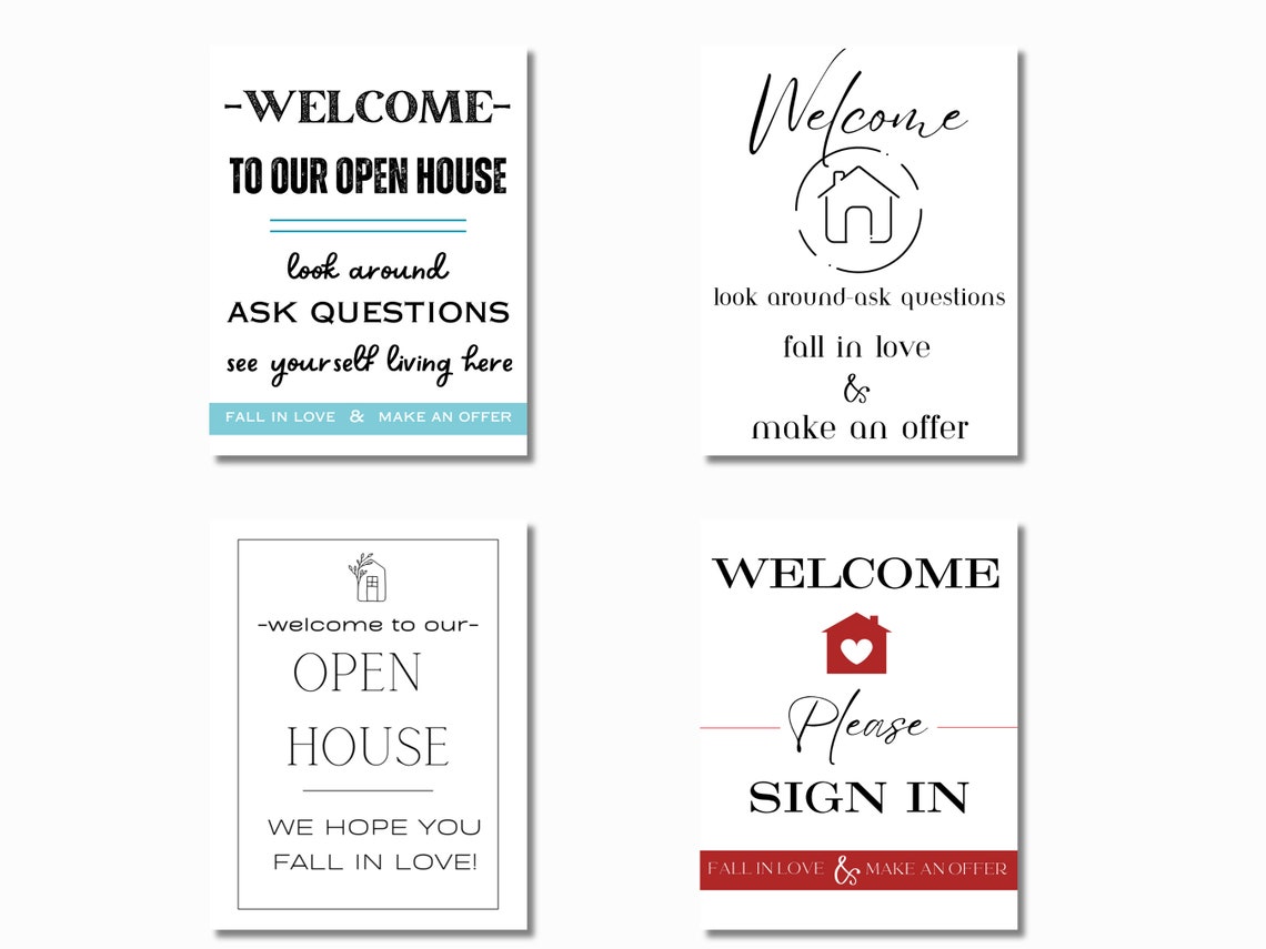 Set of 4 Open House Welcome Signs | Open House Marketing | Real Estate ...