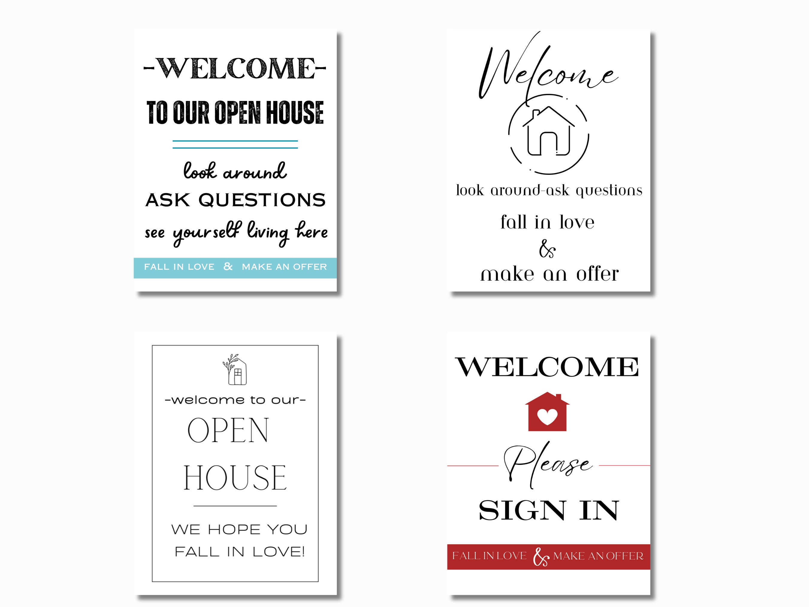 Set of 4 Open House Welcome Signs | Open House Marketing | Real Estate ...