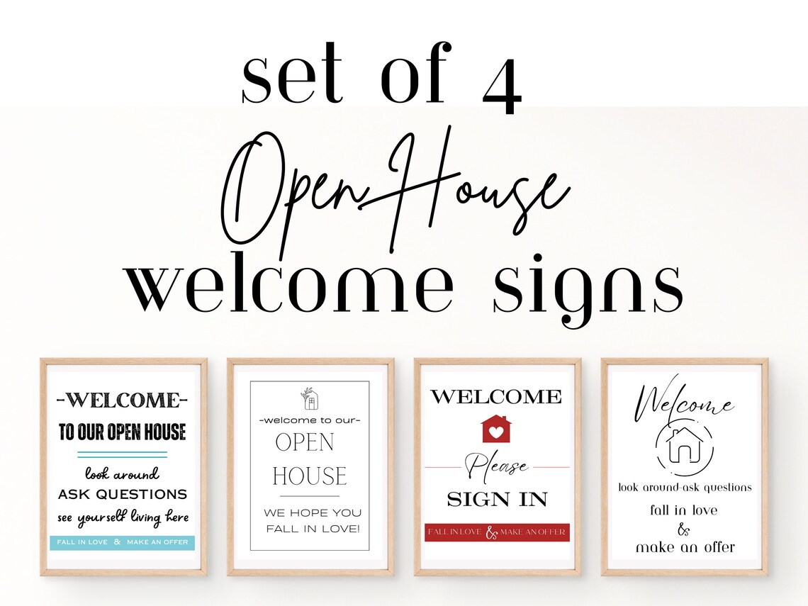 Set of 4 Open House Welcome Signs | Open House Marketing | Real Estate ...