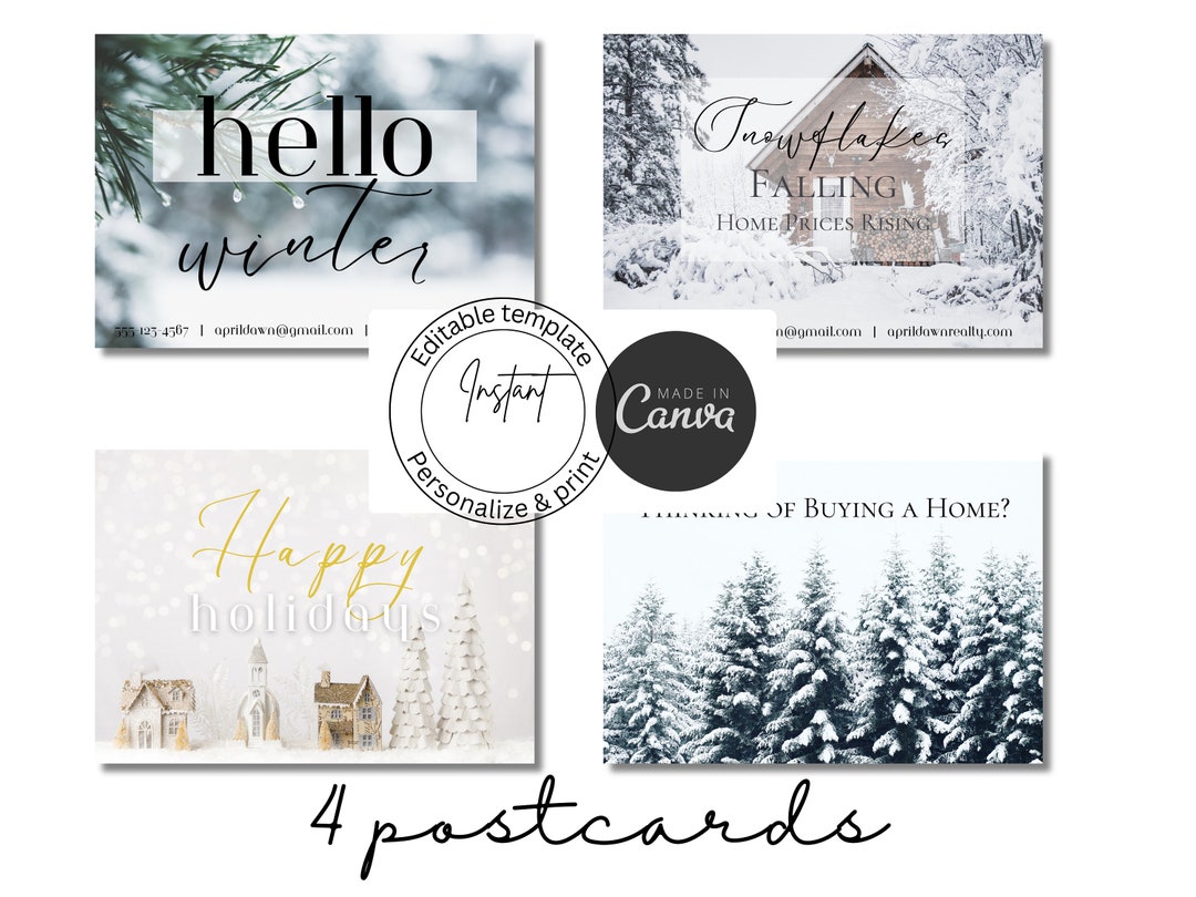 4 Winter Themed Postcard Bundle | Real Estate Marketing | Canva ...