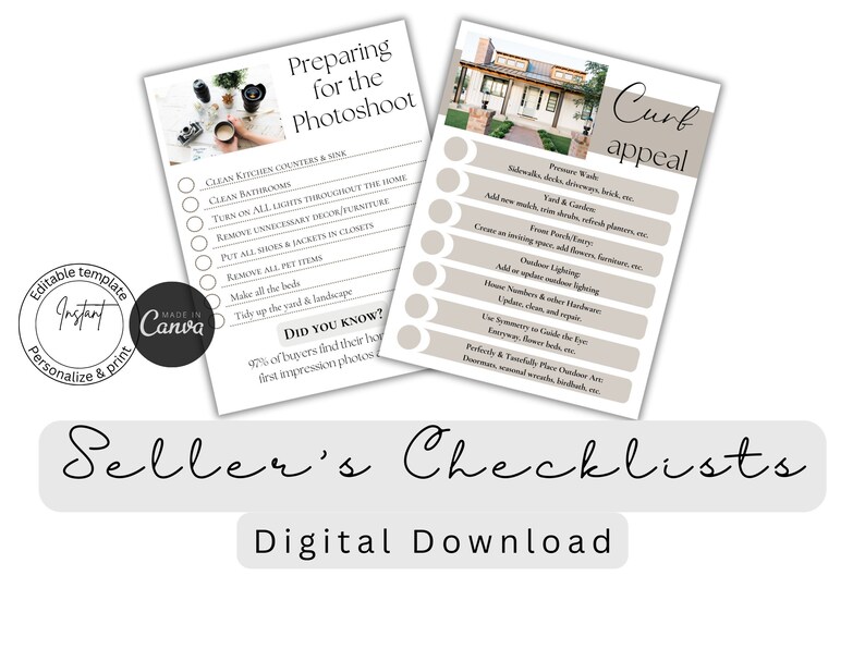 Real Estate Seller's Checklist Printables | Real Estate Canva Template ...