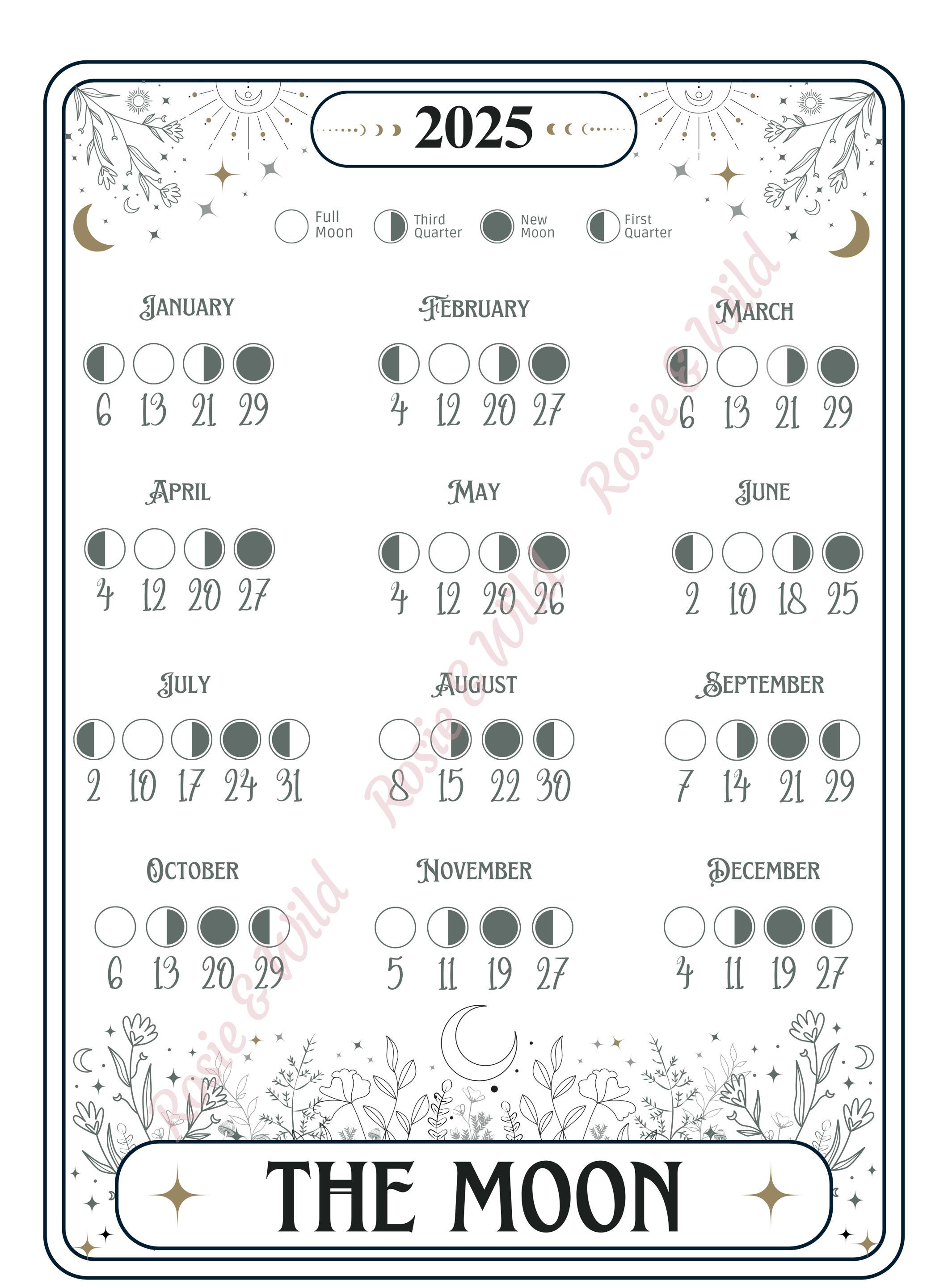 2025 Moon Calendar UK, Moon Phase, Astronomy, Lunar Cycle, Moon Magic ...