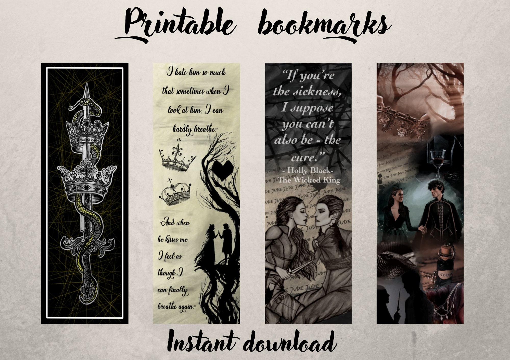 Printable Bookmarks Cruel Prince Book Inspired Bookmarks - Etsy