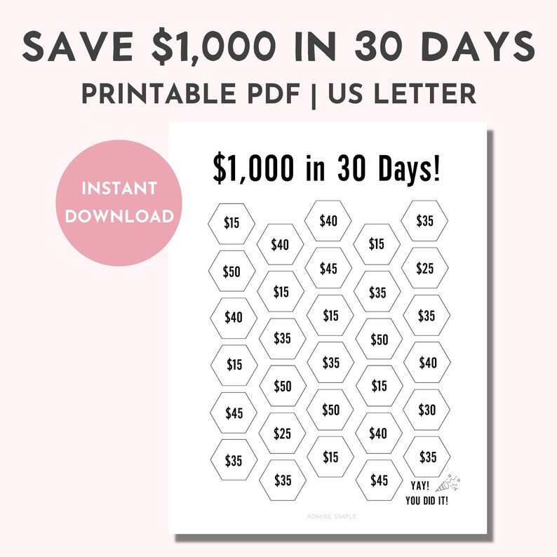 Money Saving Challenge Printable Bundle Save 1000 in 30 Days - Etsy