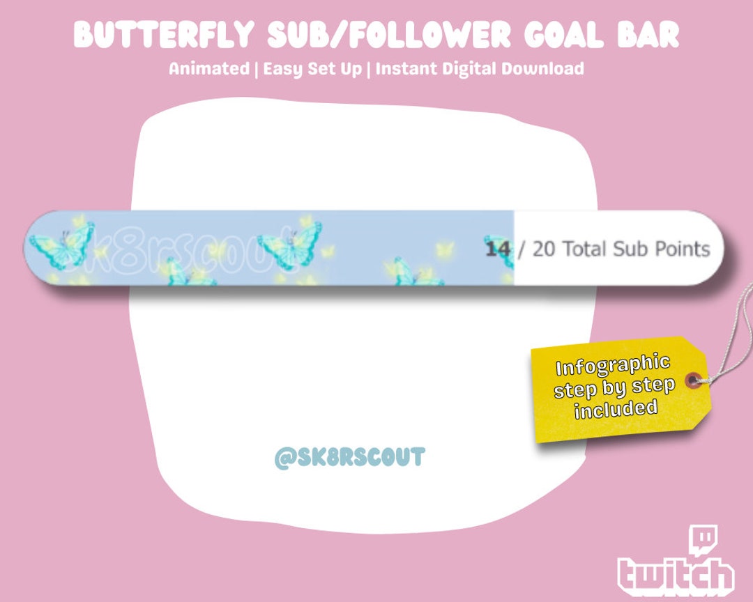 Animated Sub Goal Bar - Kawaii Butterfly - Twitch Goal Bar Widget - Sub ...