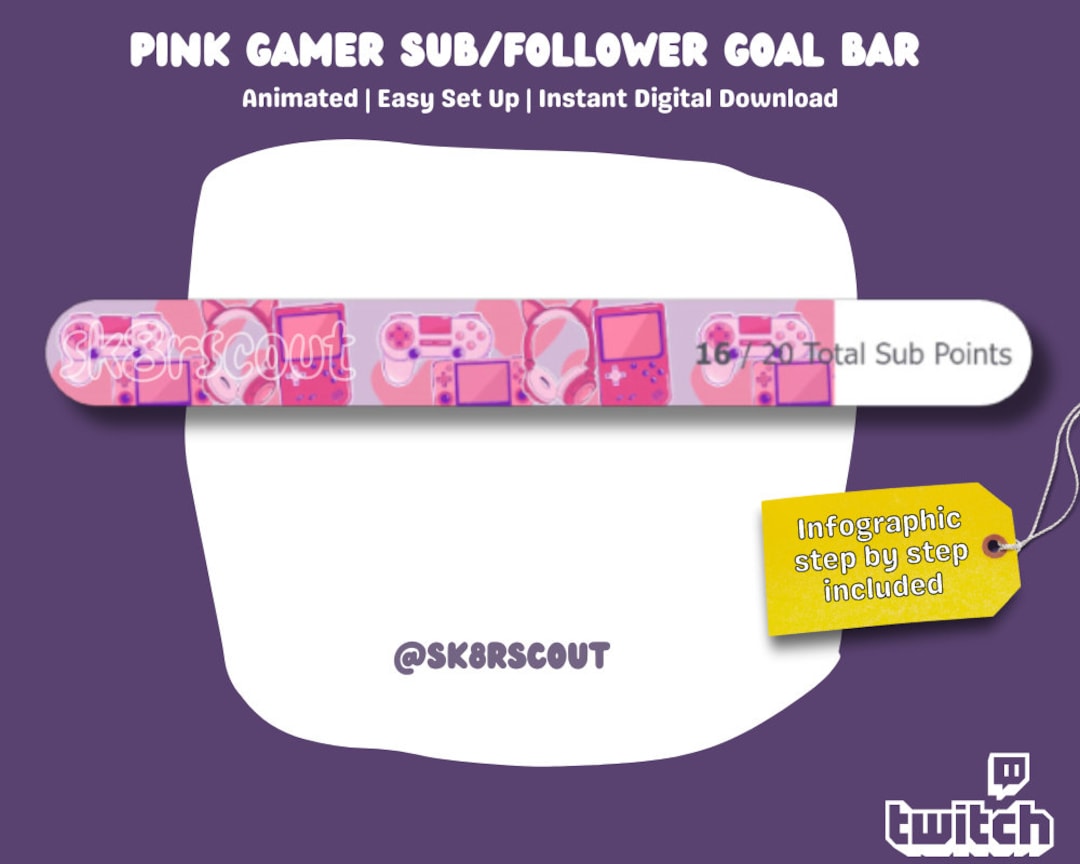 Animated Pink Gamer Sub Goal Bar - Pink Goal Bar Widget - Subscription ...