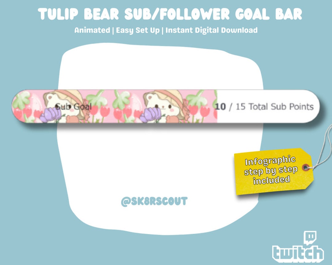 Animated Sub Goal Bar - Kawaii Pink Bear - Pink Twitch Widget ...