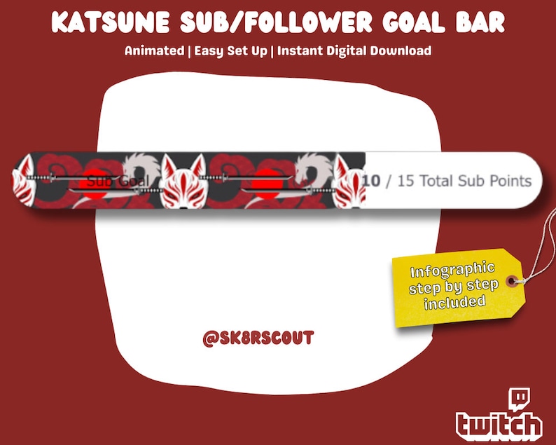 Animated Sub Goal Bar - Katsune - Red Twitch Widget - Affordable Twitch | Instructions Included ...