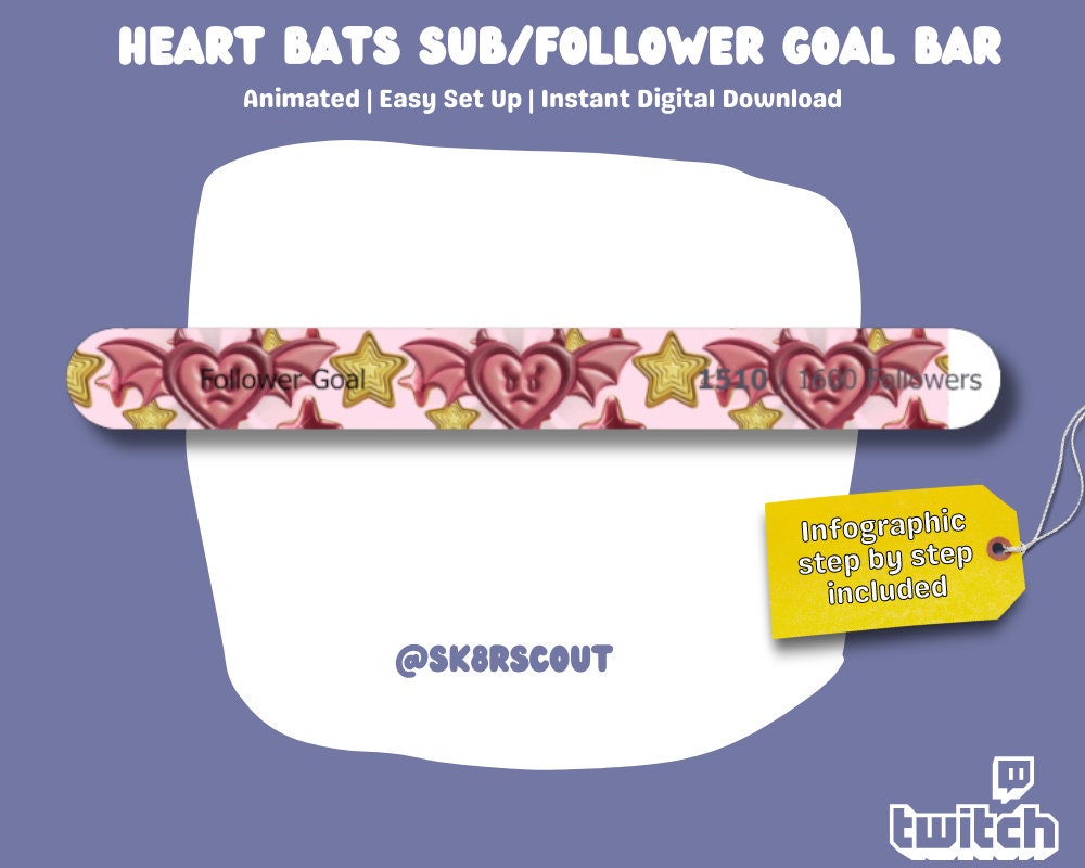 Heart Bats Animated Sub Goal Bar - Kawaii Character - Sub OR Follower ...